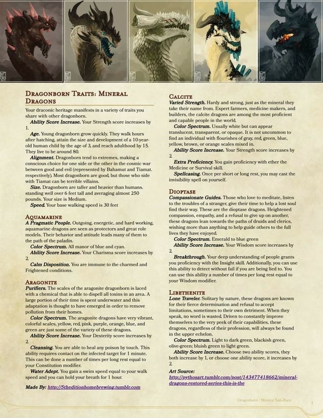 DRAGONBORN TRAITS: MINERAL Dracons 'Your draconic heritage manifests in ...