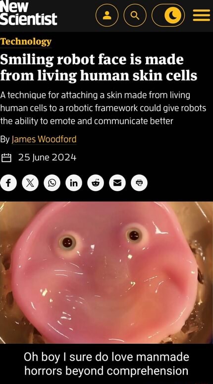 New O= Technology Smiling robot face is made from living human skin ...