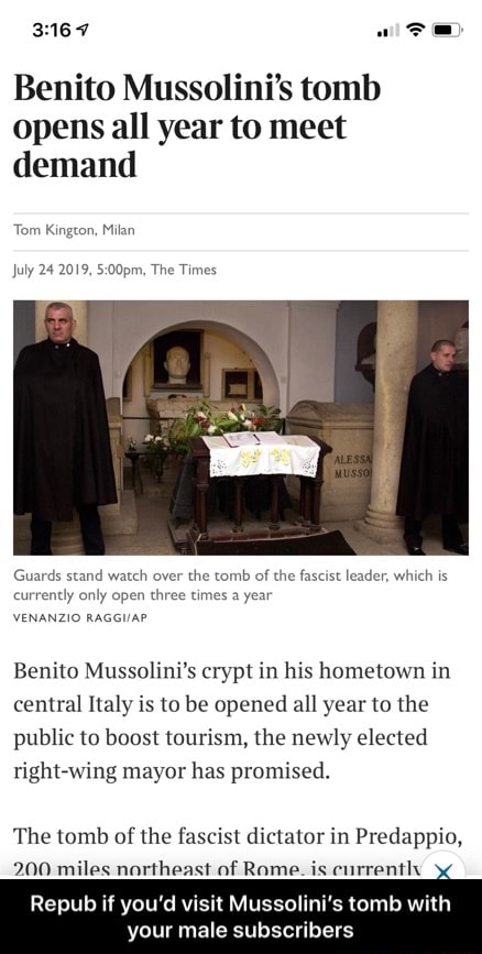 Benito Mussolini's tomb opens all year to meet demand Benito Mussolini ...
