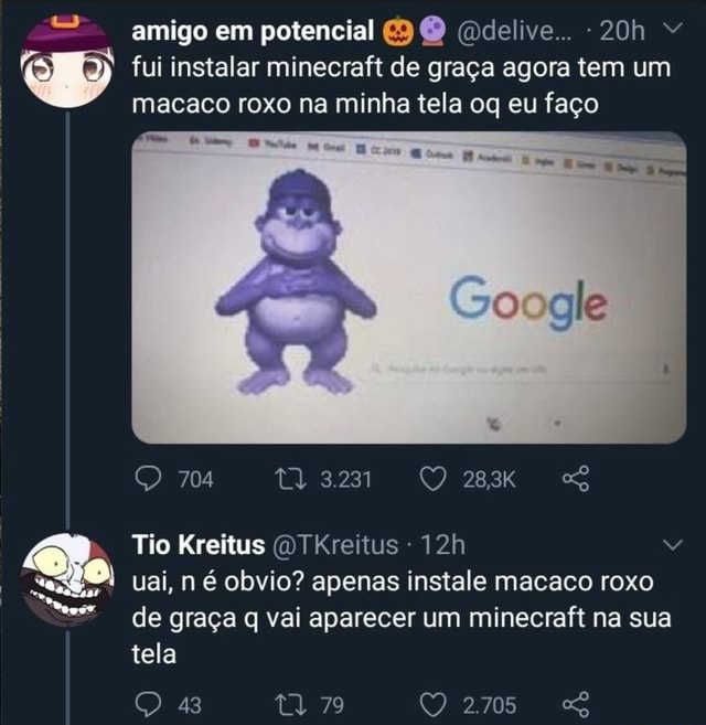 Macaco roxo de graça - amigo em potencial (odelive.. fui instalar ...