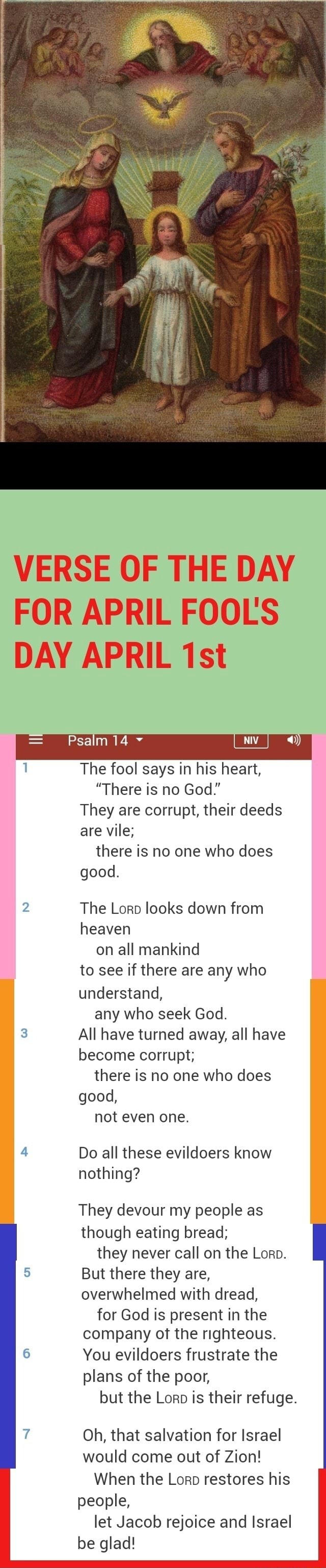 VERSE OF THE DAY FOR APRIL FOOLS DAY APRIL = Psalm 14 The fool says in ...