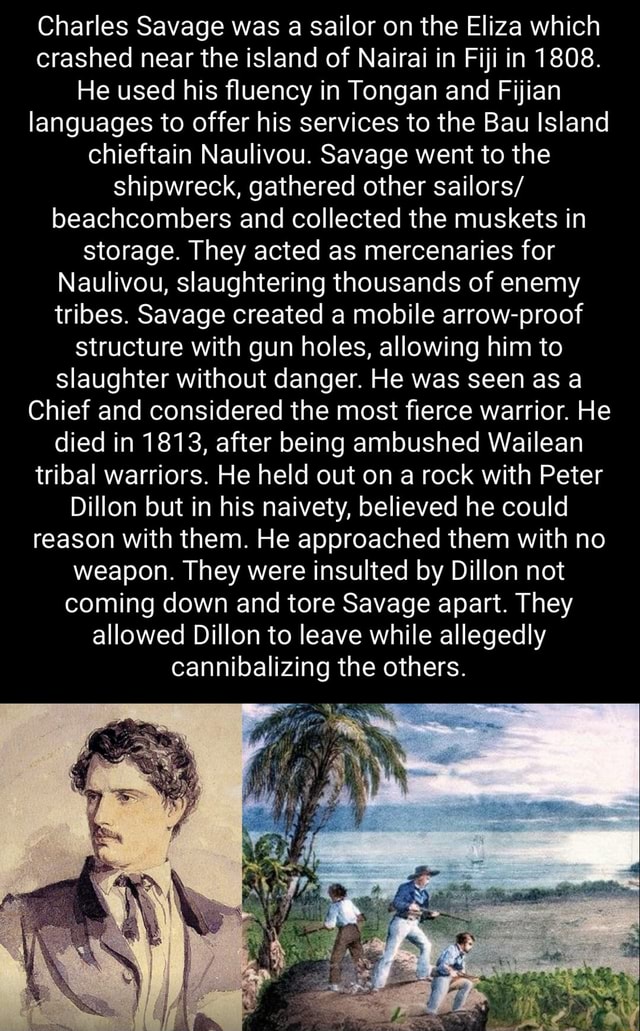Charles Savage was a Sailor on the Eliza which crashed near the island ...