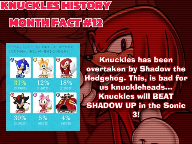 KNUCKLES HISTORY MONTH ACT #12 Knuckles has been overtaken by Shadow ...