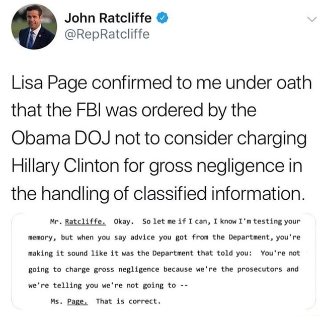 Lisa Page confirmed to me under oath that the FBI was ordered by the ...