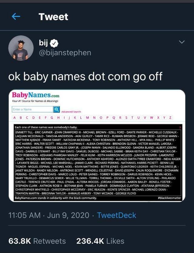 Tweet bij @ @bijanstephen Each one of these names was somebody's baby ...