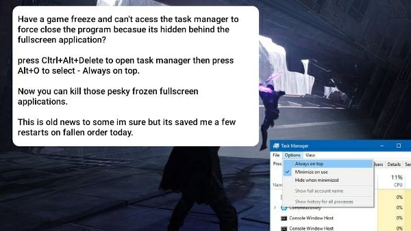 Have a game freeze and can't acess the task manager to force close the ...