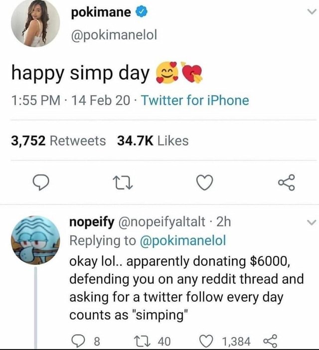 Pokimane @pokimanelol happy simp day @ PM 14 Feb 20 - Twitter for ...