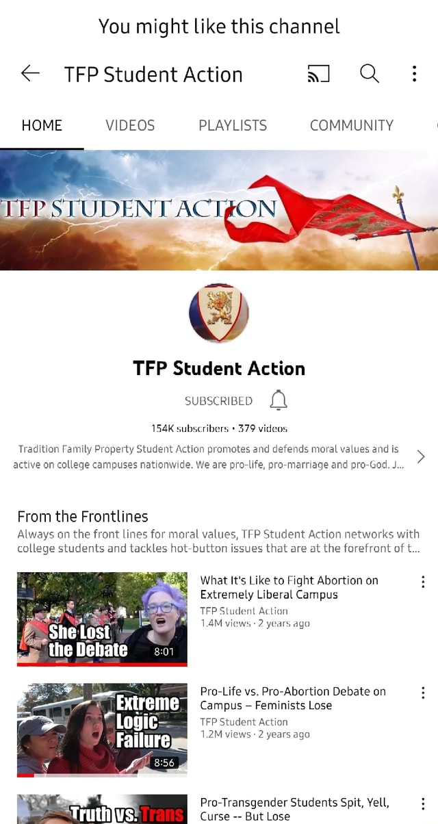 You might like this channel TFP Student Action al HOME VIDEOS PLAYLISTS ...