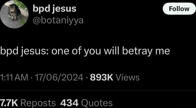 Bpd jesus bpd jesus: one of you will betray me AM - - 893K Views 7.7K ...