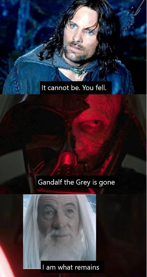 It cannot be. You fell. Gandalf the Grey is gone I am what remains - iFunny