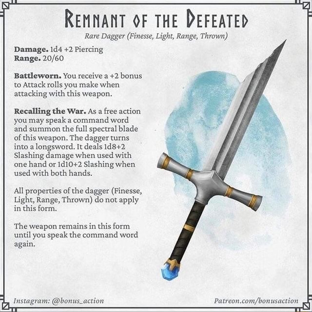 REMNANT OF THE DEFEATED Rare Dagger (Finesse, Light, Range, Thrown ...