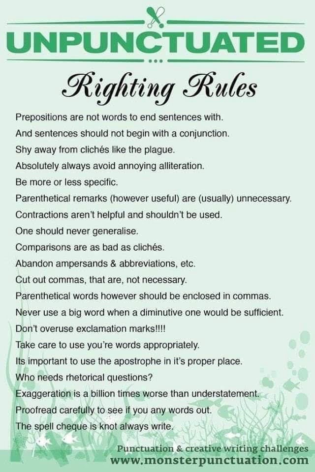 UNPUNCTUATED Righting Rules Prepositions are not words to end sentences ...