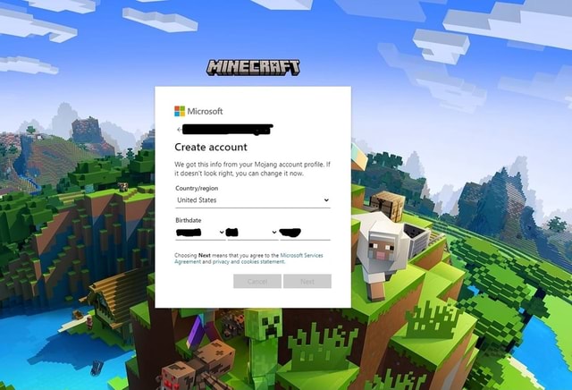 Microsoft Create account We got this info from your Mojang account ...