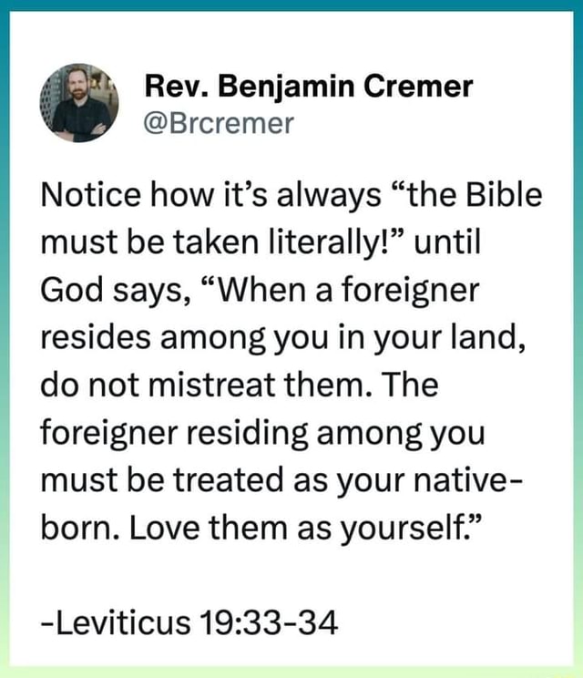 Rev. Benjamin Cremer @Brcremer Notice how it's always "the Bible must ...