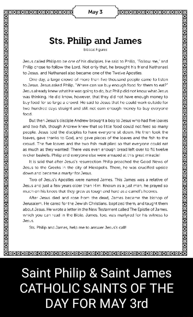 May 3 Sts. Philip and James Biblical Figures Jesus called Philip to be ...