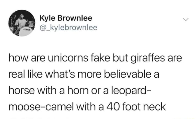 How are unicorns fake but giraffes are real like what's more believable ...