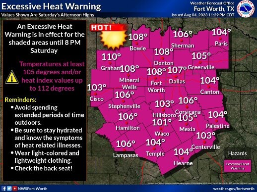 Excessive Heat Warning Values Shown Are Saturday's Afternoon Highs Fort ...