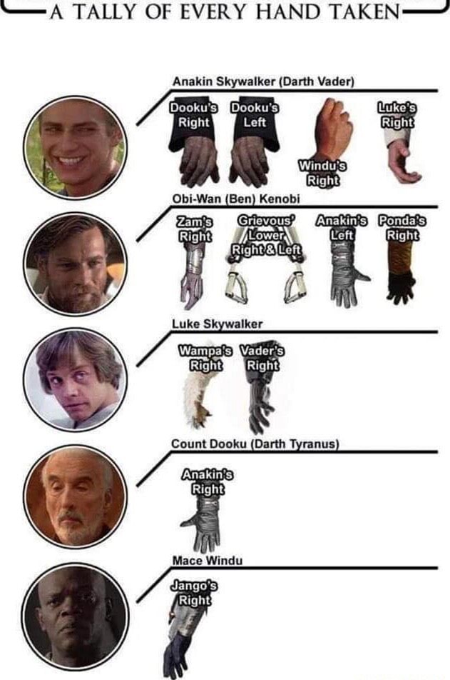 A TALLY OF EVERY HAND TAKE- Anakin Skywalker (Darth Vader) Left Right ...
