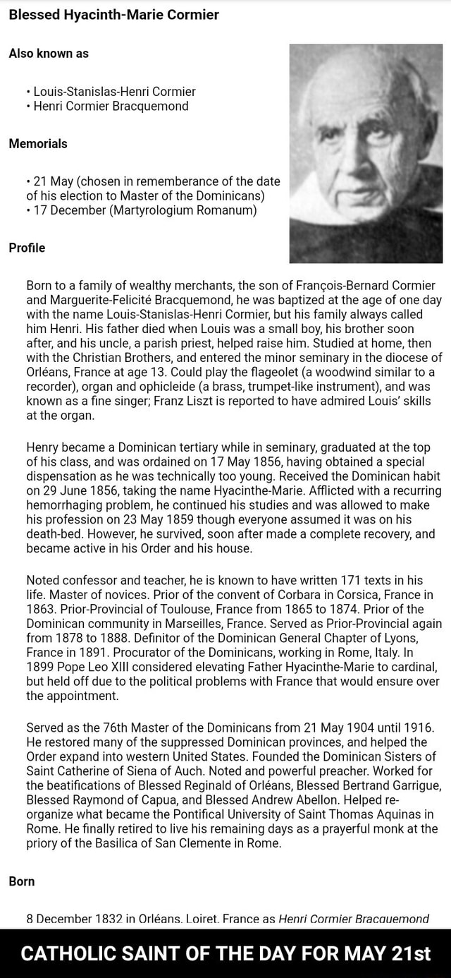 Blessed Marie Comer Also known as + Louis-Stanislas-Henri Cormier Henri ...