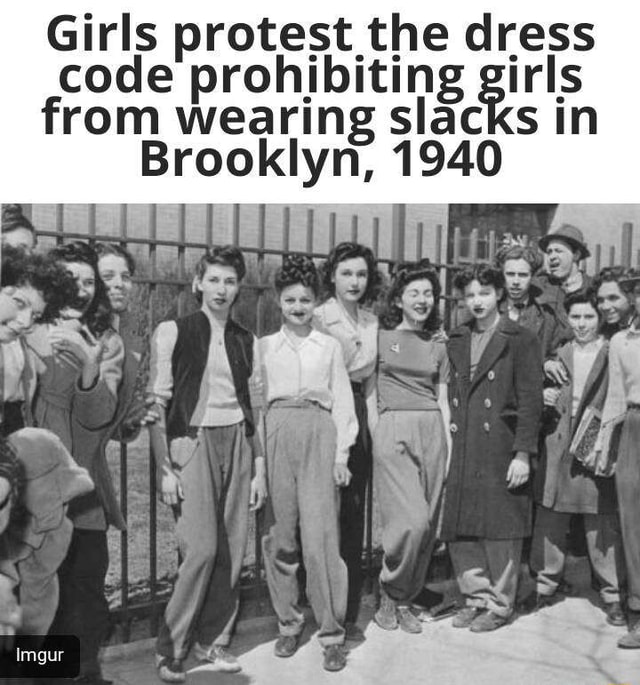 Girls protest the dress code prohibiting girls from wearing slacks in ...