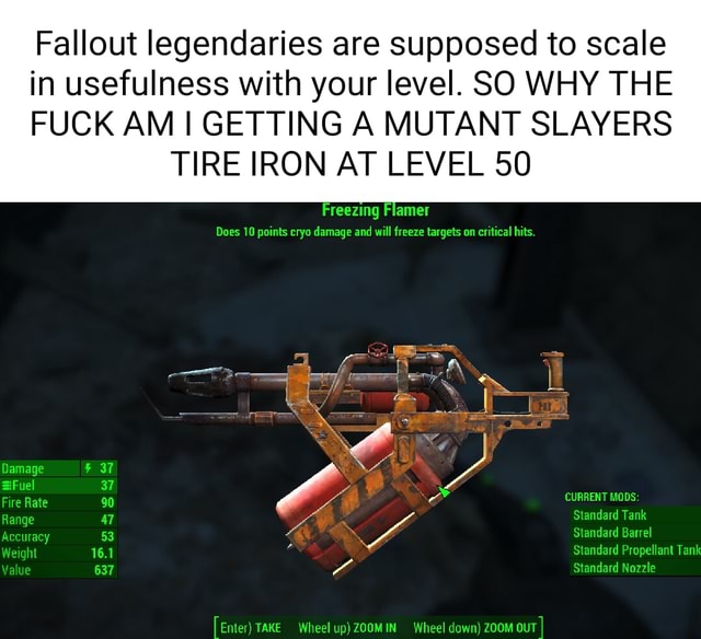 Fallout legendaries are supposed to scale in usefulness with your level ...