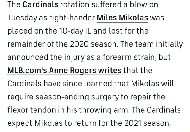 The Cardinals Rotation Suffered A Blow On Tuesday As Right Hander Miles