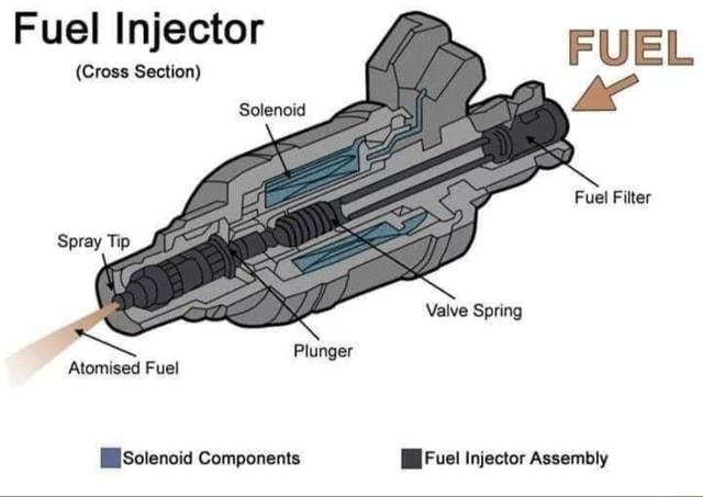Fuel Injector (Cross Section) FUEL Solenoid Fuel Filter Spray Tip Valve ...
