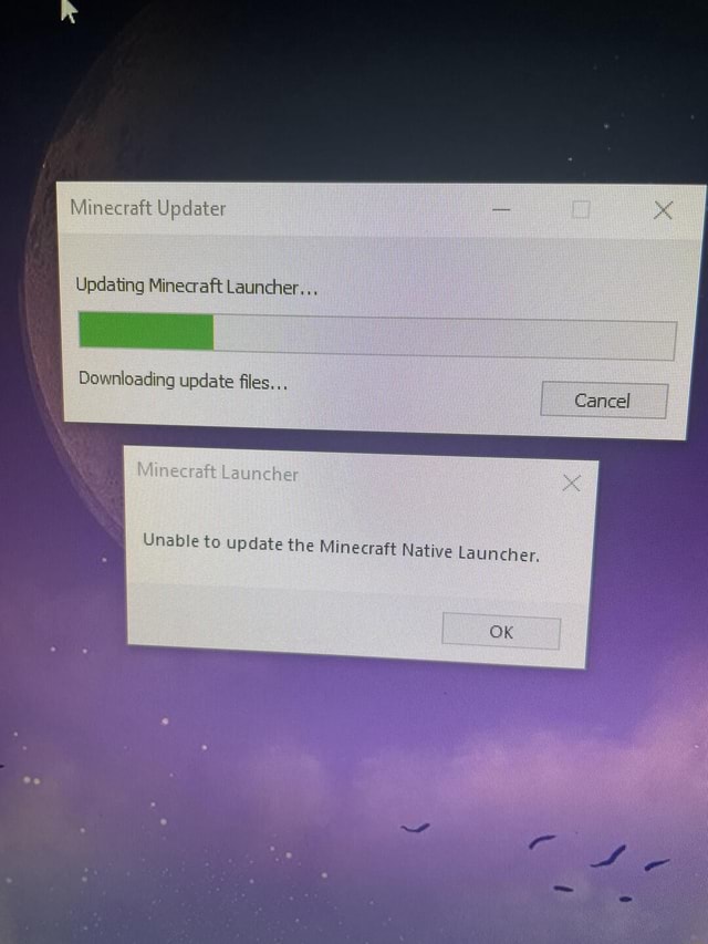 Updating Minecraft Launcher... Downloading update files Unable to ...