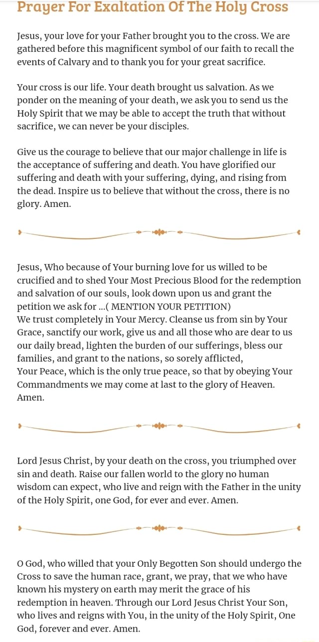 Prayer For Exaltation Of The Holy Cross Jesus, your love for your ...