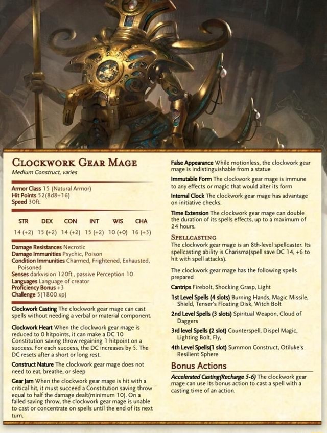 CLocKwork GEAR MAGE Medium Construct, varies 'Armor Class 15 (Natural ...