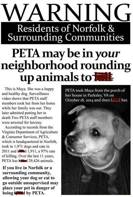 WARNING Surrounding Communities PETA may be in your neighborhood ...