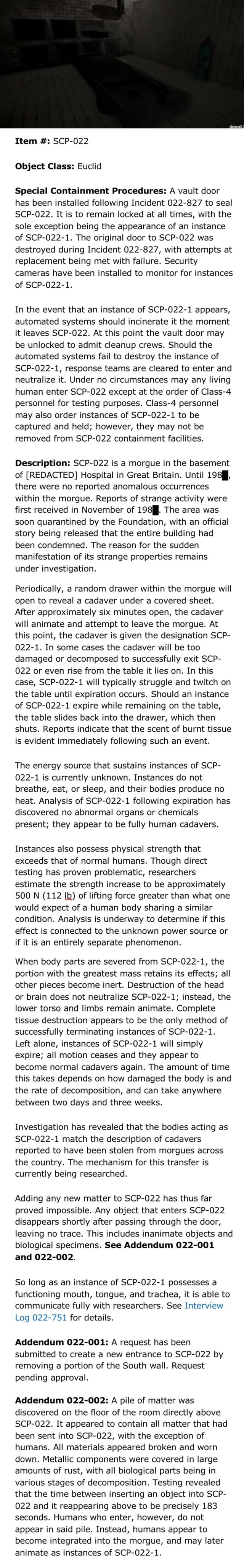 Item SCP-022 Object Class: Euclid Special Containment Procedures: A ...