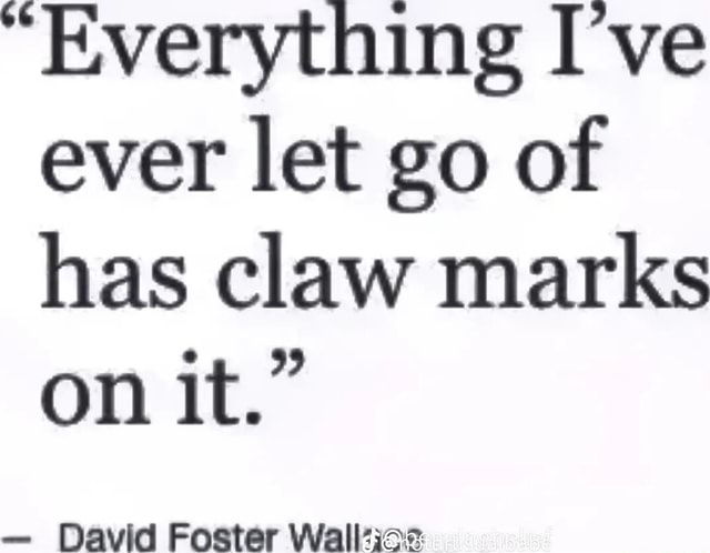 "Everything I've ever let go of has claw marks on it." David Foster ...