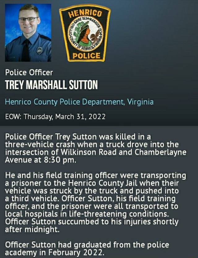 Police Officer TREY MARSHALL SUTTON Henrico County Police Department ...