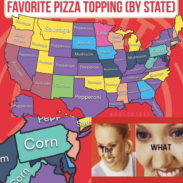 FAVORITE PIZZA TOPPING (BY STATE Sausage Pepperoni Tuna Mushroom ...