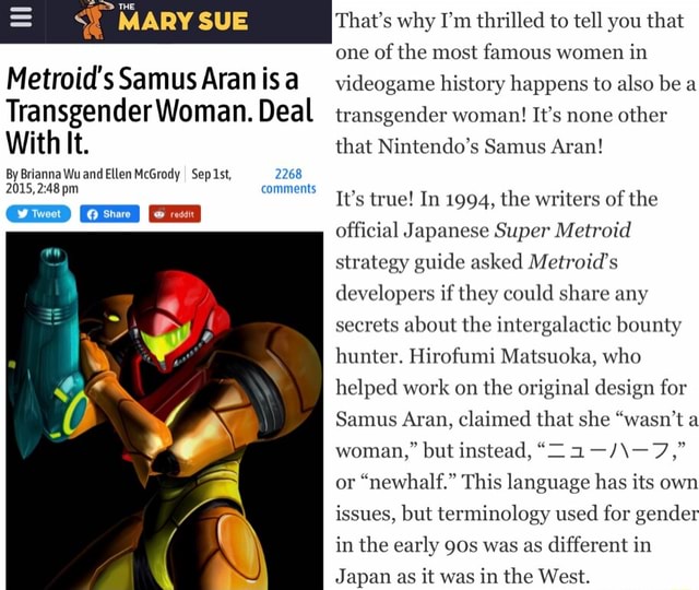 MARY SUE Metroid's Samus Aranisa Transgender Woman. Deal With It. By ...