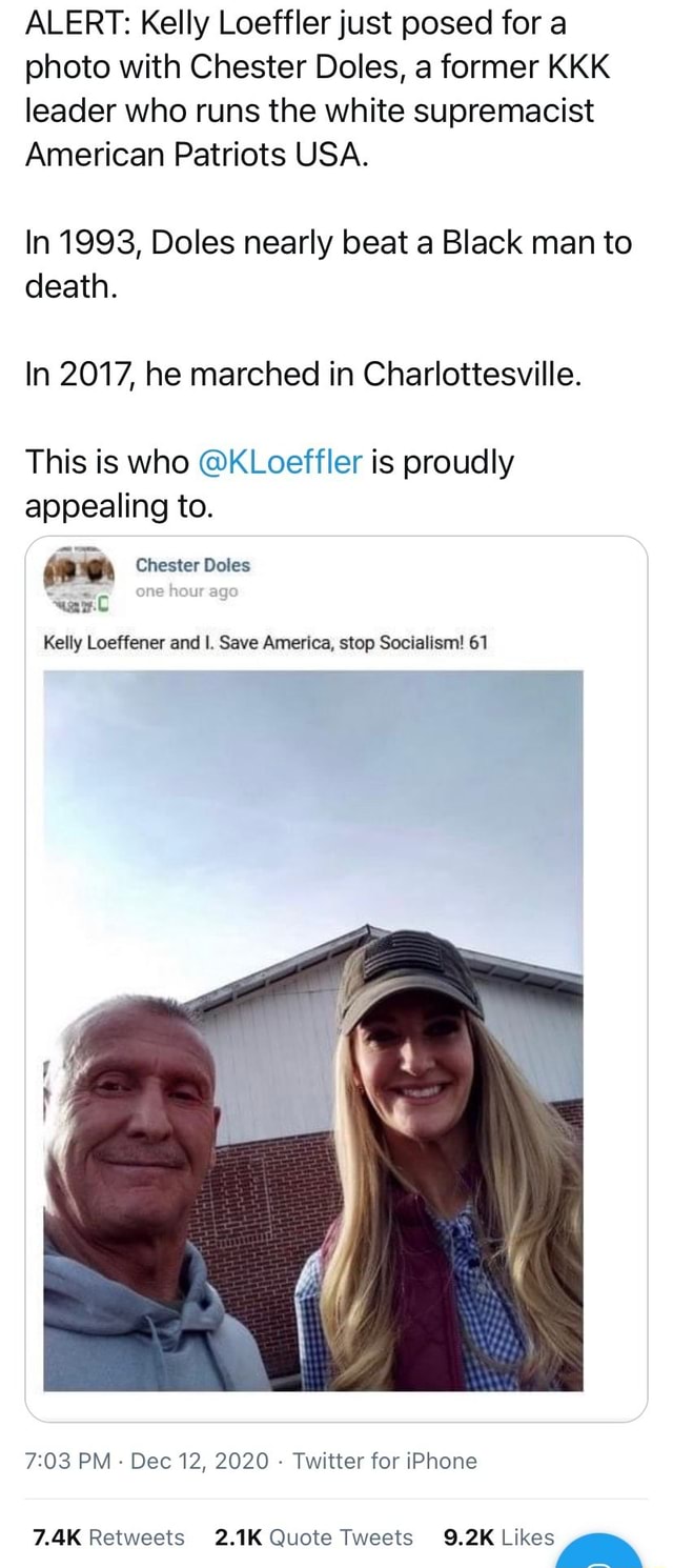 ALERT: Kelly Loeffler just posed for a photo with Chester Doles, a ...