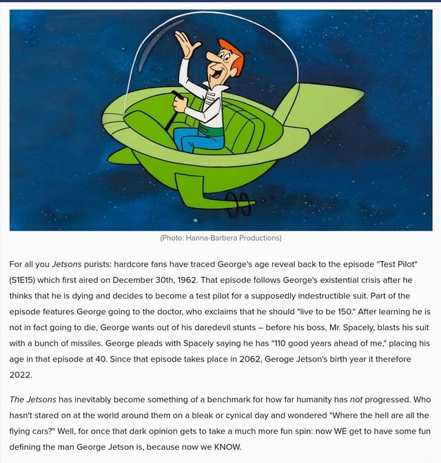 George Jetson From The Jetsons Was Born In 2022 - (Photo: Hanna-Barbera ...