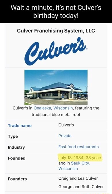Wait a minute, it's not Culver's birthday today! Culver Franchising ...