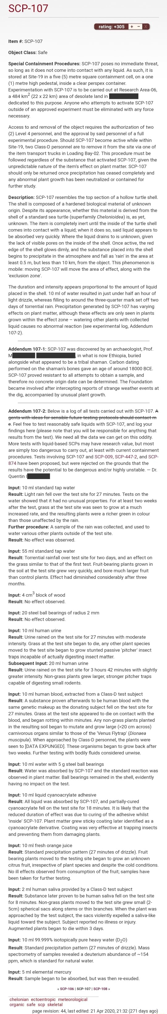 SCP-107 Item SCP-107 Object Class: Safe Special Containment Procedures ...