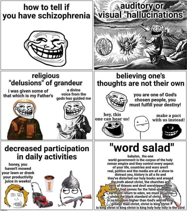 How to tell if you have schizophrenia ucinations= religious "delusions ...