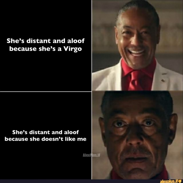 She's distant and aloof because she's a Virgo She's distant and aloof ...