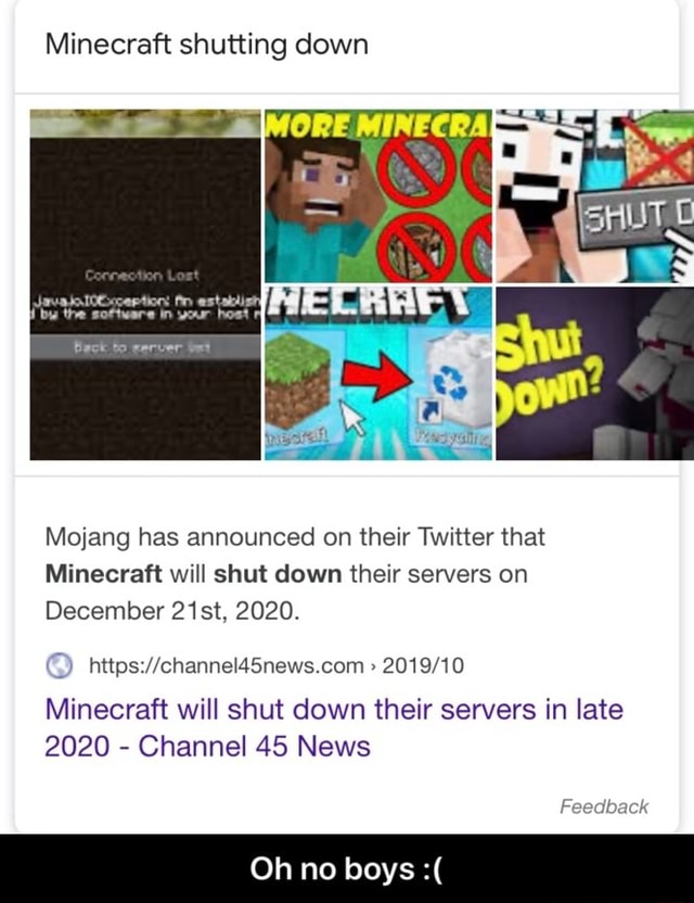 Minecraft shutting down Mojang has announced on their Twitter that ...