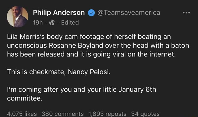 Philip Anderson @Teamsaveamerica Edited Lila Morris's body cam footage ...