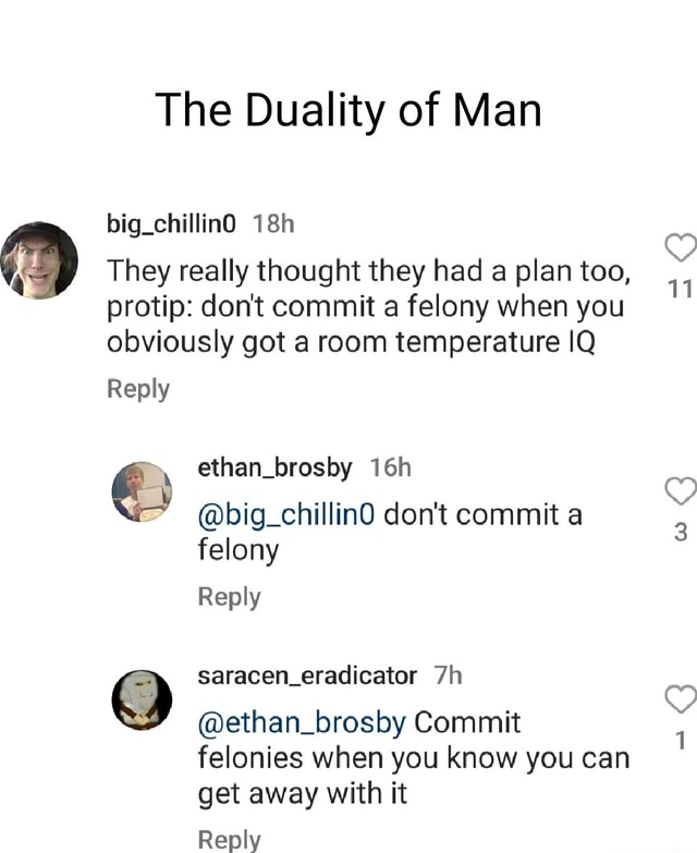 The Duality of Man big_chillinO They really thought they had a plan too, protip: don't commit a ...