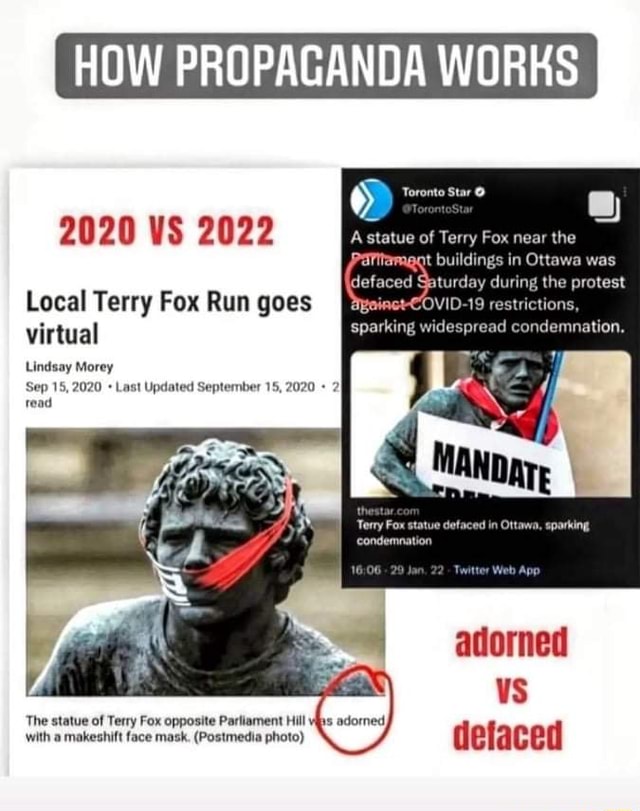 HOW PROPAGANDA WORKS I Toronto Star A statue of Terry Fox near the it ...