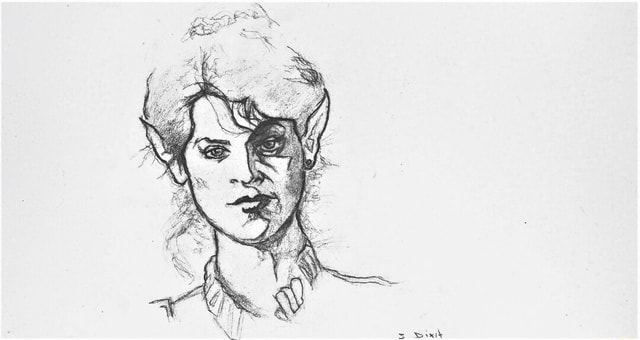 Pencil sketch of actress Kirstie Ally in STAR TREK - )