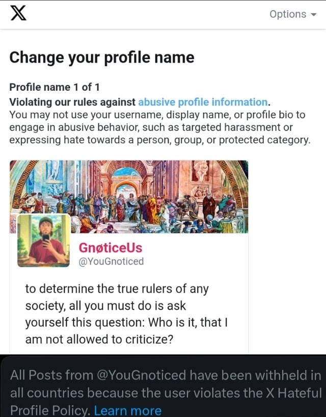 Options Change your profile name xX Profile name of Violating our rules ...