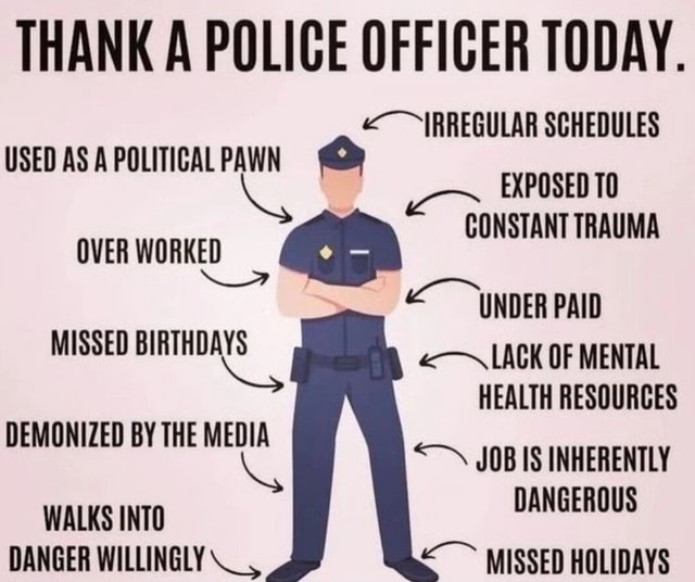 THANK A POLICE OFFICER TODAY. IRREGULAR SCHEDULES USED AS APOLITICAL ...