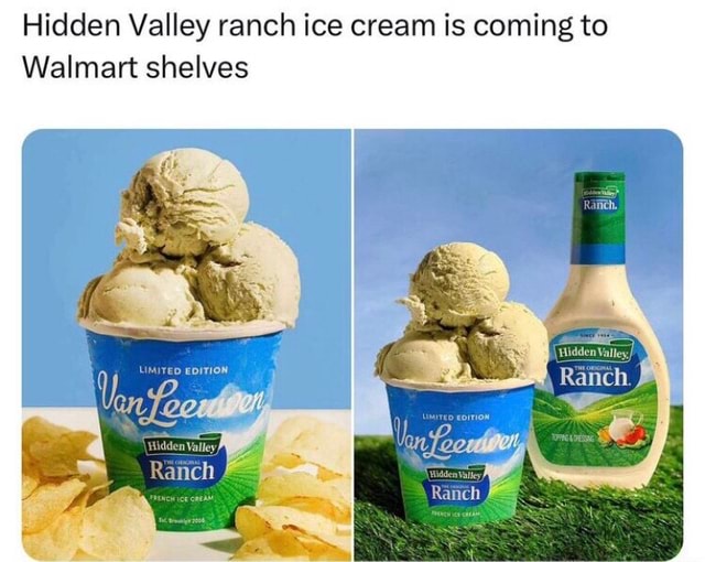 Hidden Valley ranch ice cream is coming to Walmart shelves Ranch. - iFunny